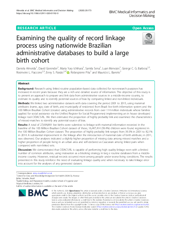 (PDF) Examining the quality of record linkage process using nationwide ...