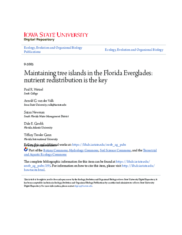 (PDF) Maintaining tree islands in the Florida Everglades: nutrient ...