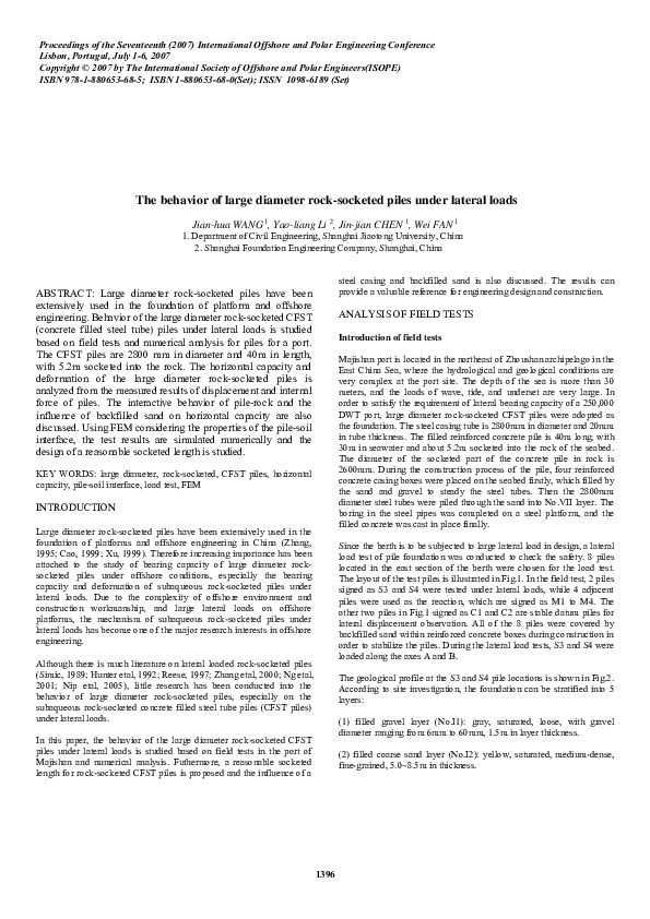 (PDF) Behavior of Large-Diameter Rock-Socketed Piles Under Lateral Loads