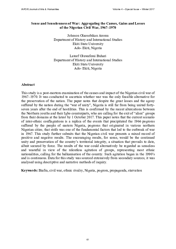 (PDF) Sense and Senselessness of War: Aggregating the Causes, Gains and ...