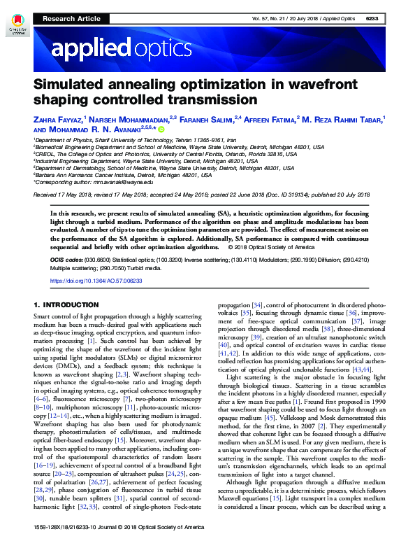 (PDF) Simulated annealing optimization in wavefront shaping controlled transmission