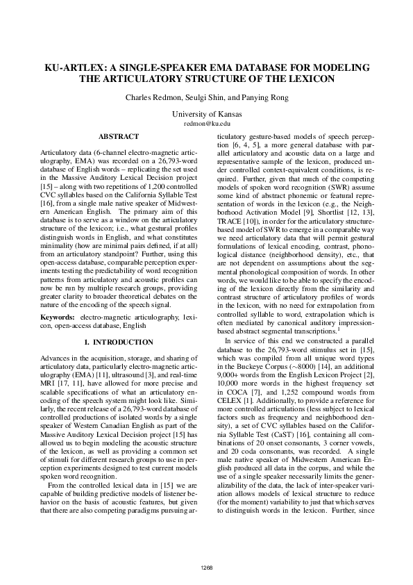 (PDF) Ku-Artlex : A Single-Speaker Ema Database for Modeling the Articulatory Structure of the ...