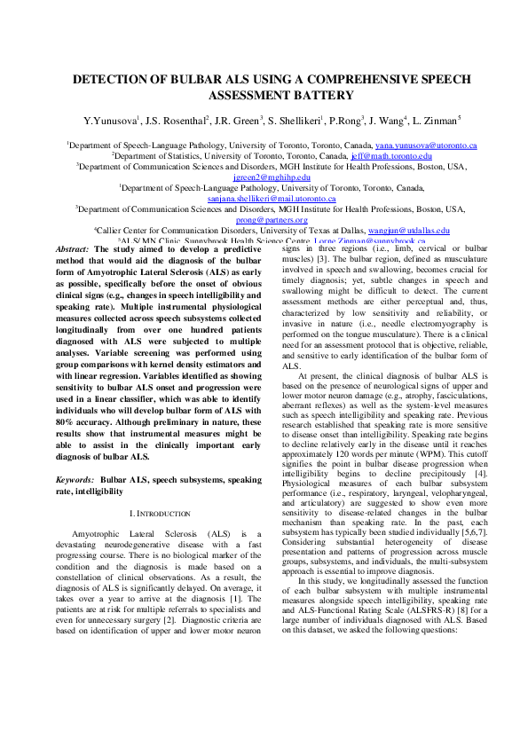 (PDF) Detection of Bulbar ALS using a comprehensive speech assessment ...