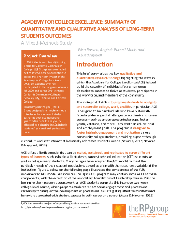 (PDF) Academy for College Excellence: Summary of Quantitative and ...