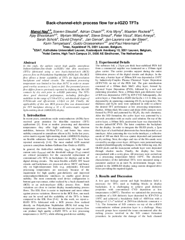 (PDF) Paper No 19.3: Back-Channel-Etch Process Flow for a-IGZO TFTs