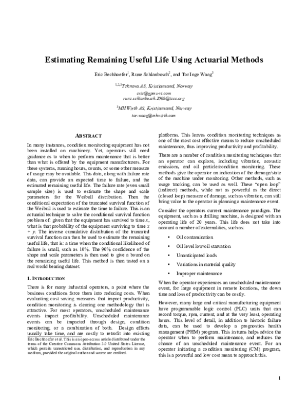 (PDF) Estimating Remaining Useful Life Using Actuarial Methods