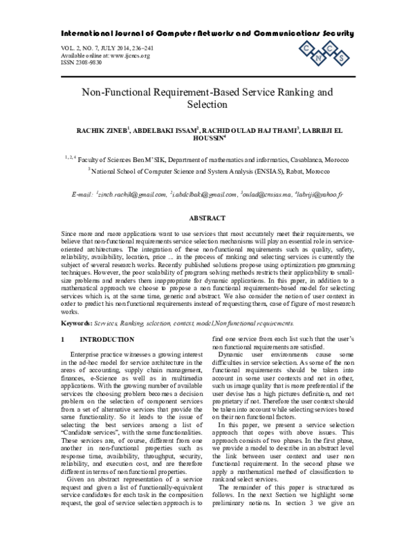 (PDF) Non-Functional Requirement-Based Service Ranking and Selection