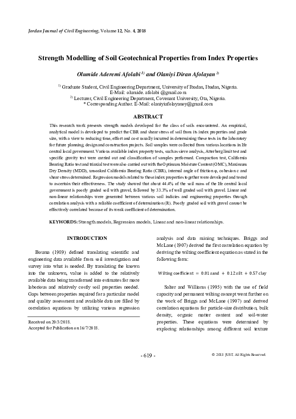 (PDF) Strength Modelling of Soil Geotechnical Properties from Index Properties
