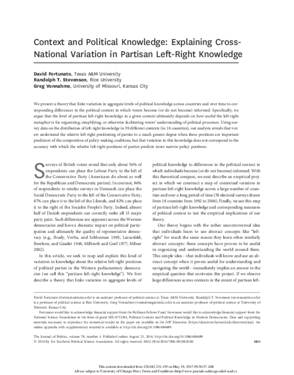 (PDF) Context and Political Knowledge: Explaining Cross-National ...