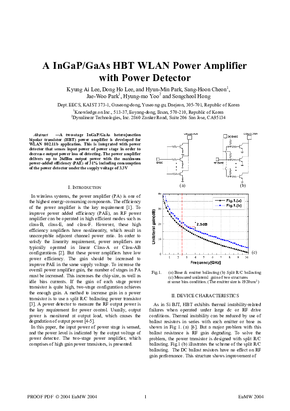 (PDF) A InGaP/GaAs HBT WLAN Power Amplifier with Power Detector
