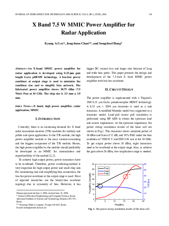 (PDF) X Band 7.5 W MMIC Power Amplifier for Radar Application