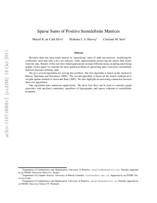 (PDF) Sparse Sums of Positive Semidefinite Matrices