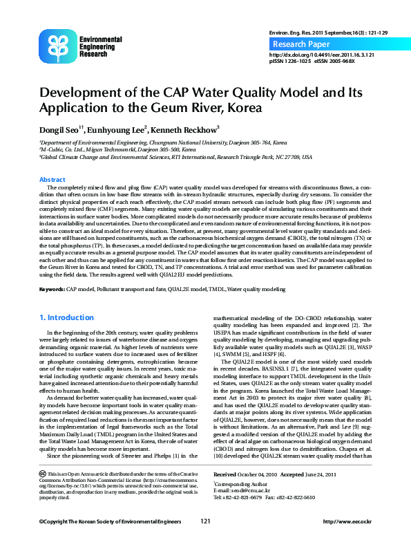 (PDF) Development of the CAP Water Quality Model and Its Application to ...