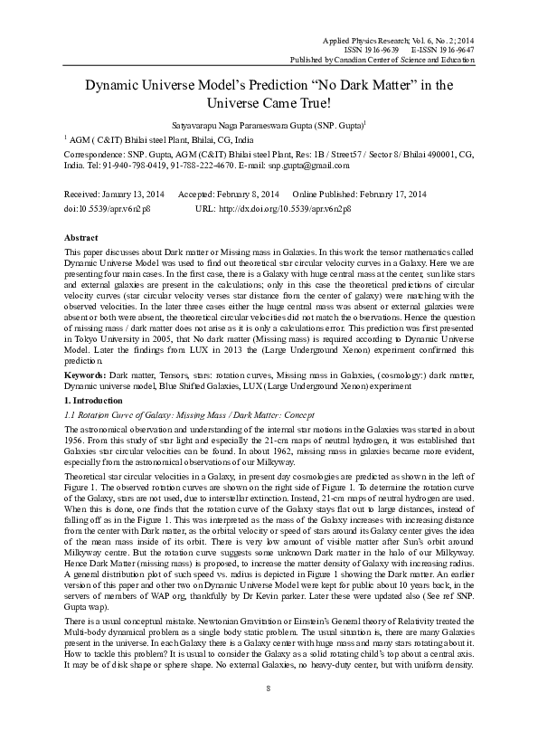 (PDF) Dynamic Universe Model’s Prediction “No Dark Matter” in the ...