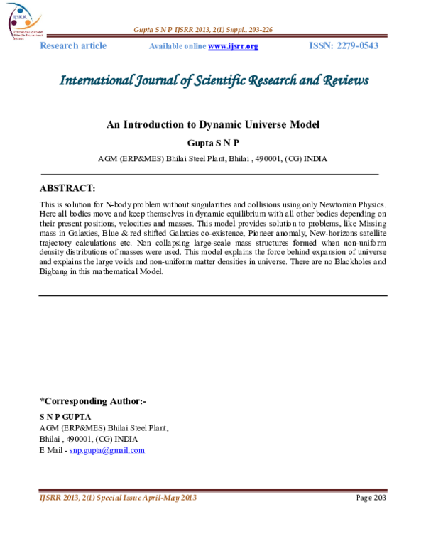 (PDF) An Introduction to Dynamic Universe Model