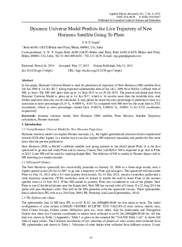 (PDF) Dynamic Universe Model Predicts the trajectory of New Horizons ...