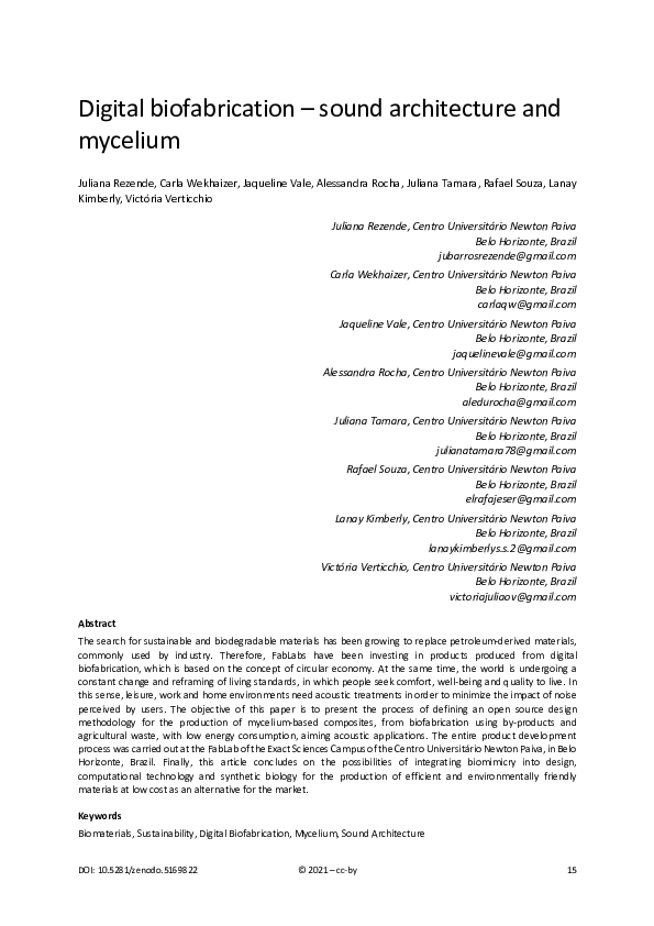 (PDF) Digital biofabrication – sound architecture and mycelium