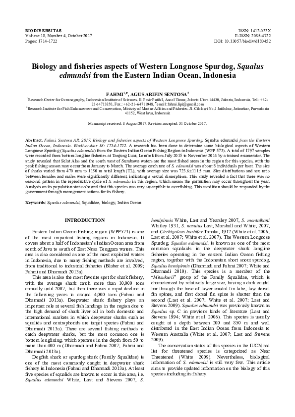 (PDF) Biology and Fisheries of Squalus edmundsi