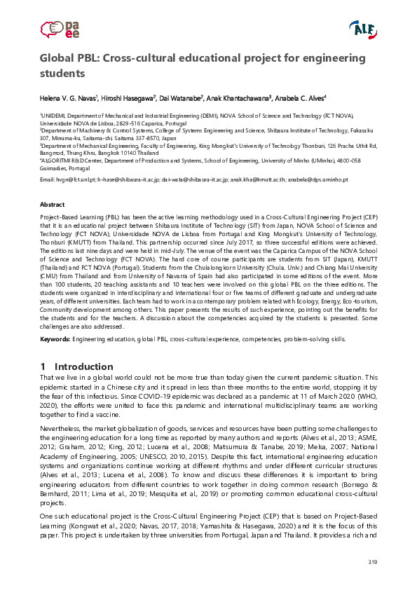 (PDF) Global PBL: Cross-cultural educational project for engineering ...