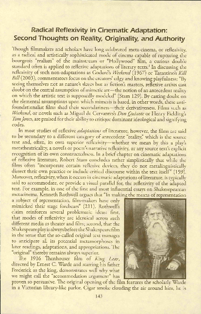 (PDF) Radical Reflexivity in Cinematic Adaptation: Second Thoughts on ...