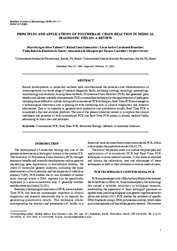 (PDF) Principles and applications of polymerase chain reaction in medical diagnostic fields: a ...