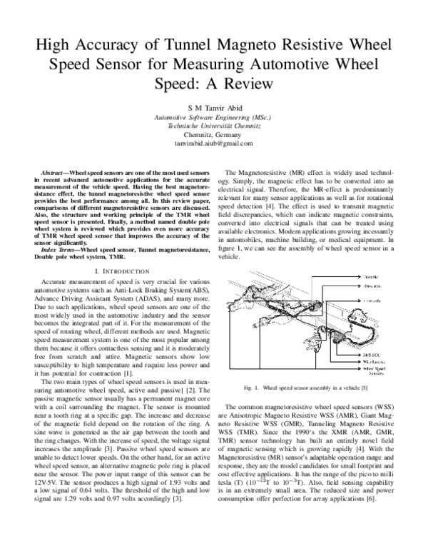 (PDF) High Accuracy of Tunnel Magneto Resistive Wheel Speed Sensor for ...