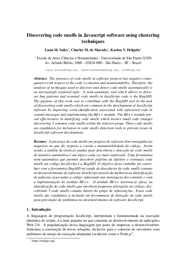 (PDF) Discovering code smells in Javascript software using clustering ...