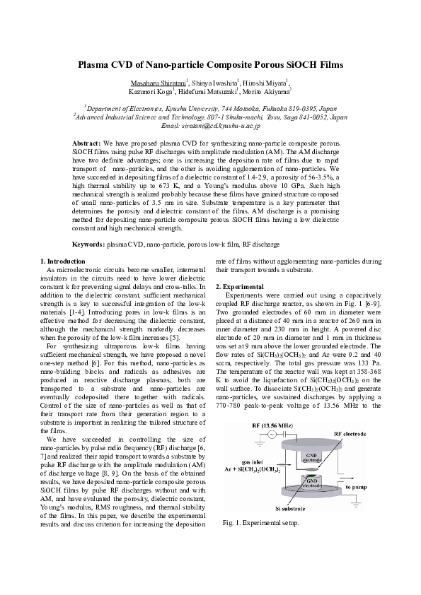 (PDF) Plasma CVD of Nanoparticle Composite Porous SiOCH Films