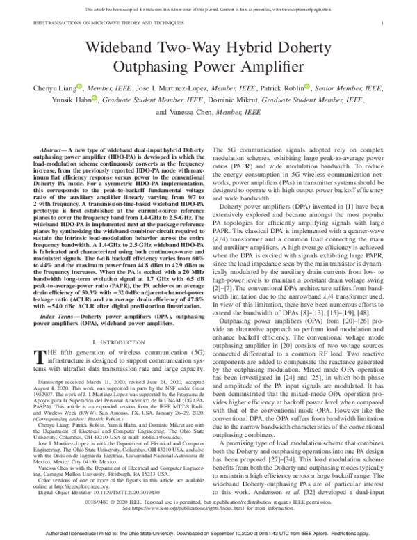 (PDF) Wideband Two-Way Hybrid Doherty Outphasing Power Amplifier