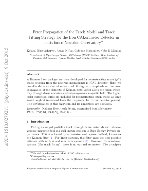 (PDF) Error Propagation of the Track Model and Track Fitting Strategy ...