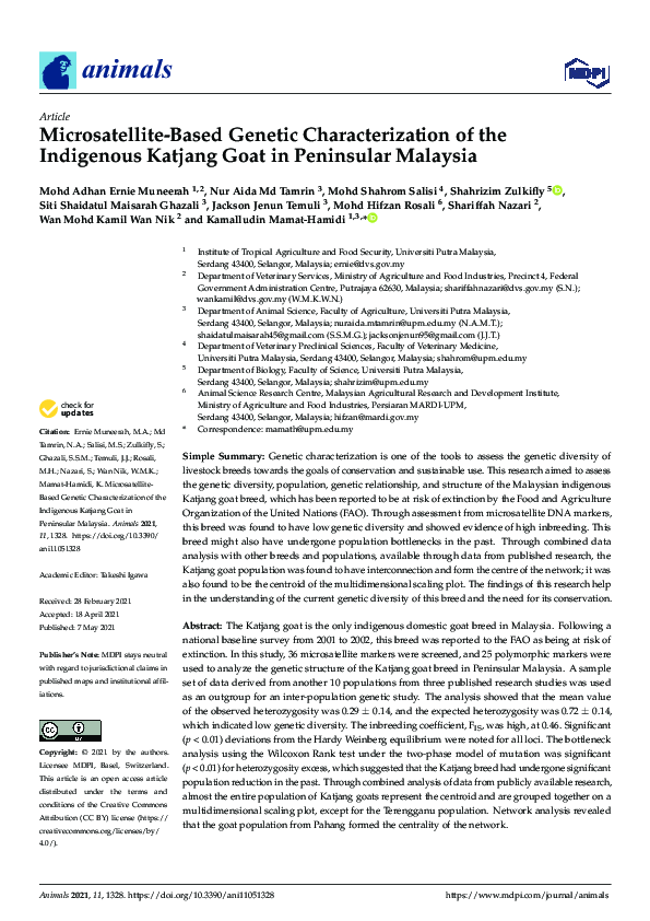 (PDF) Microsatellite-Based Genetic Characterization of the Indigenous Katjang Goat in Peninsular ...