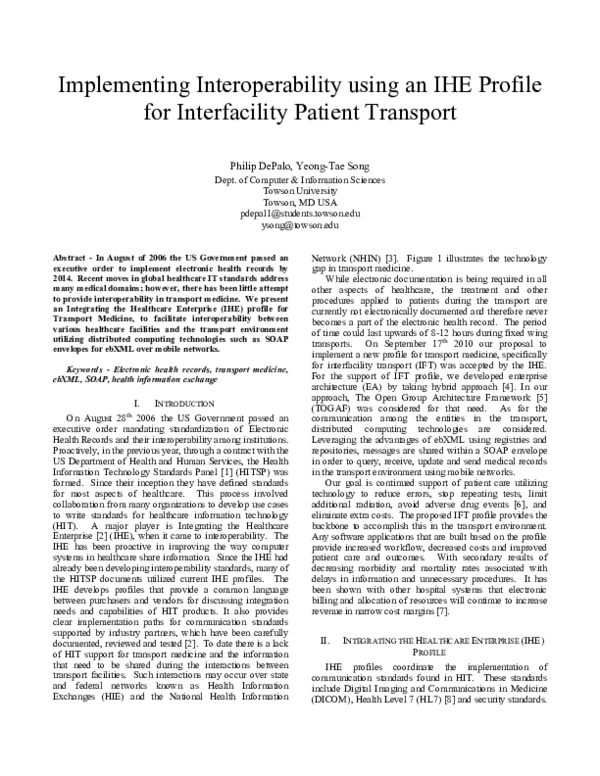 (PDF) Implementing Interoperability Using an IHE Profile for ...