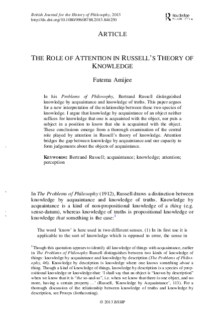 (PDF) The Role of Attention in Russell's Theory of Knowledge