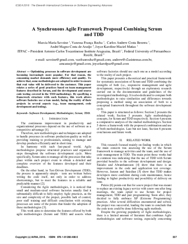 Pdf A Synchronous Agile Framework Proposal Combining Scrum And Tdd
