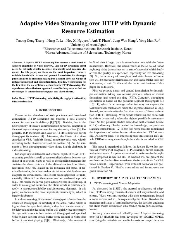 (PDF) Adaptive video streaming over HTTP with dynamic resource estimation