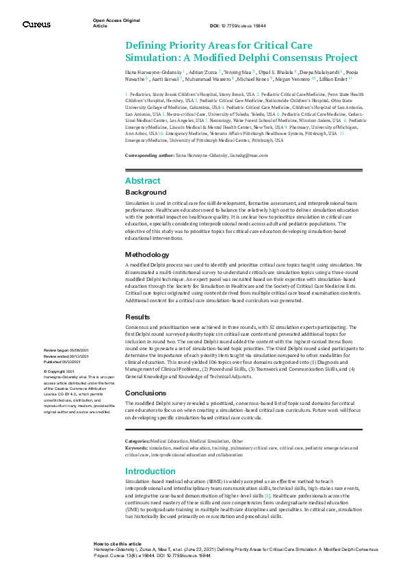 (PDF) Defining Priority Areas for Critical Care Simulation: A Modified ...