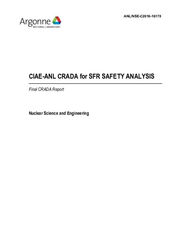 (PDF) CIAE-ANL CRADA for SFR SAFETY ANALYSIS: Final CRADA Report