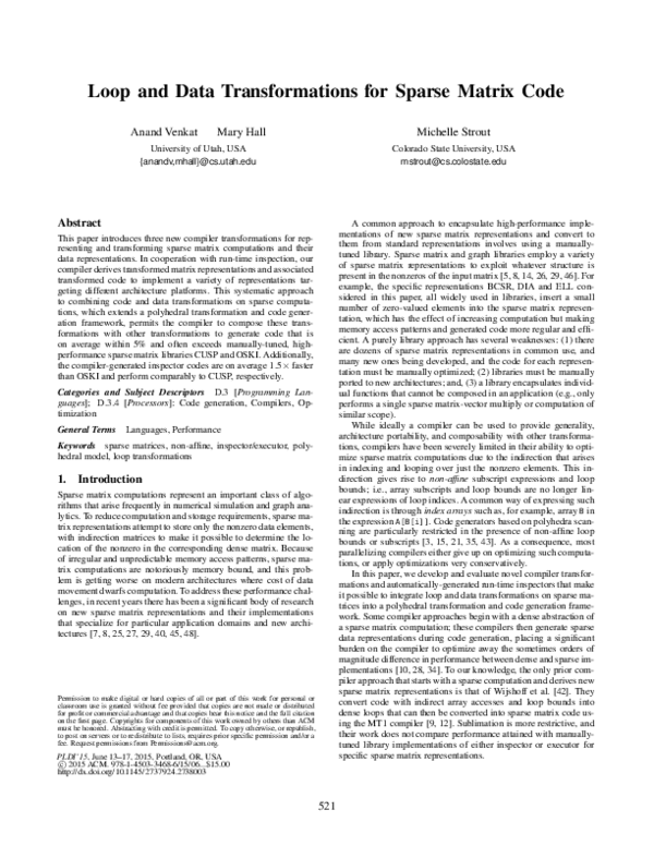 Pdf Loop And Data Transformations For Sparse Matrix Code