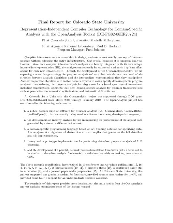 (PDF) Final Report for Colorado State University