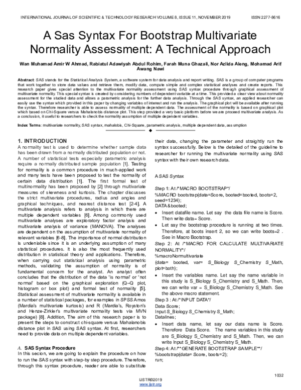 (PDF) A Sas Syntax For Bootstrap Multivariate Normality Assessment: A ...