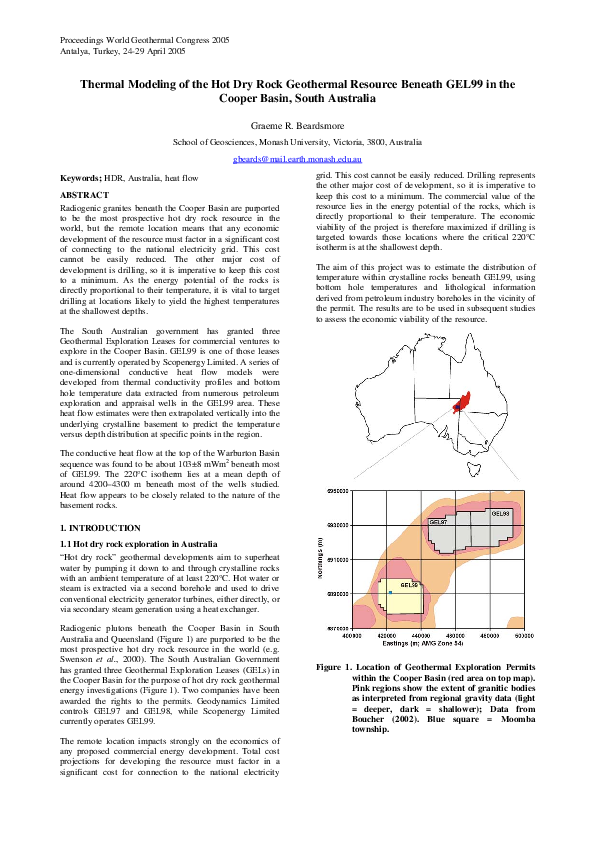 (PDF) Thermal modelling of the hot dry rock geothermal resource beneath ...