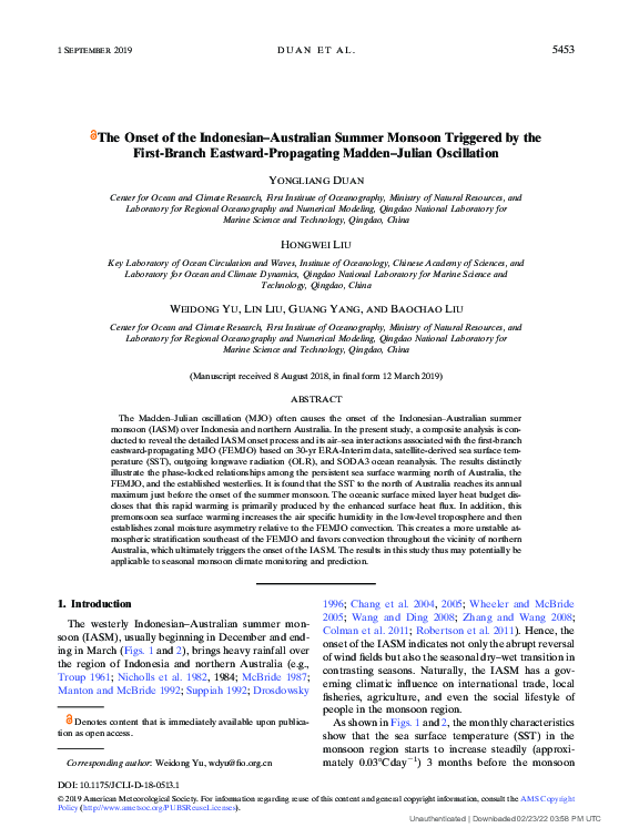 (PDF) The onset of the Indonesian-Australian summer monsoon triggered ...