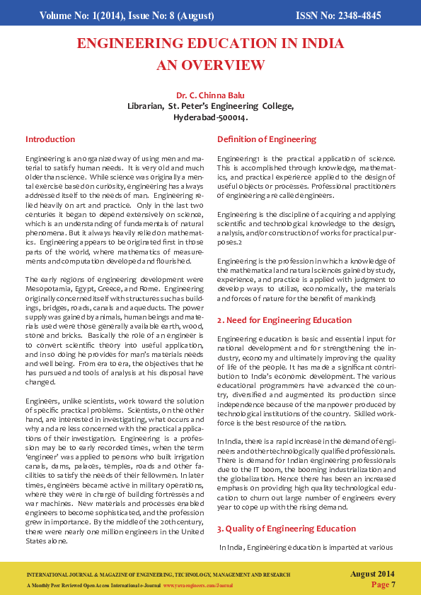 Pdf Introduction Engineering Education In India An Overview