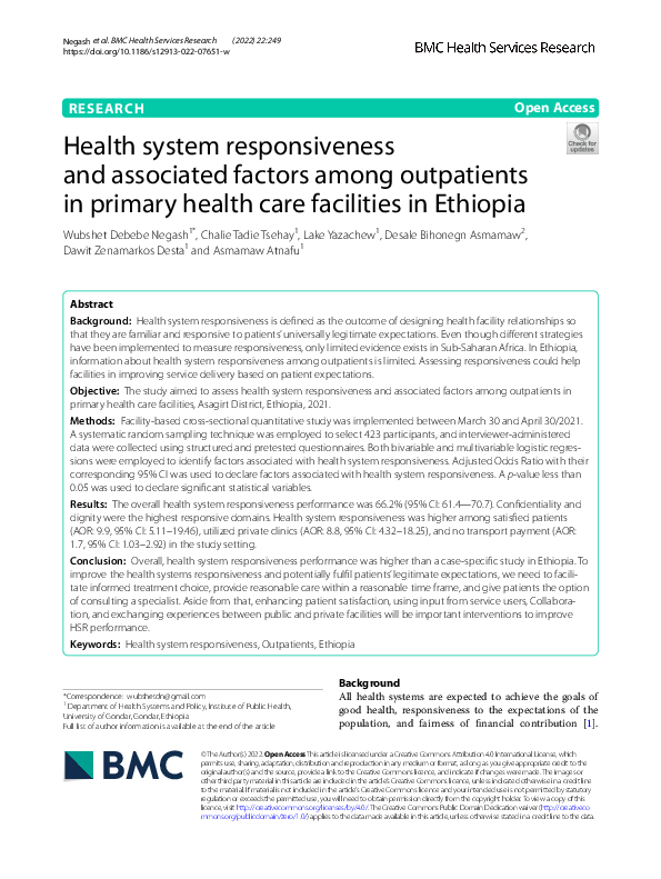 (PDF) Health system responsiveness and associated factors among ...