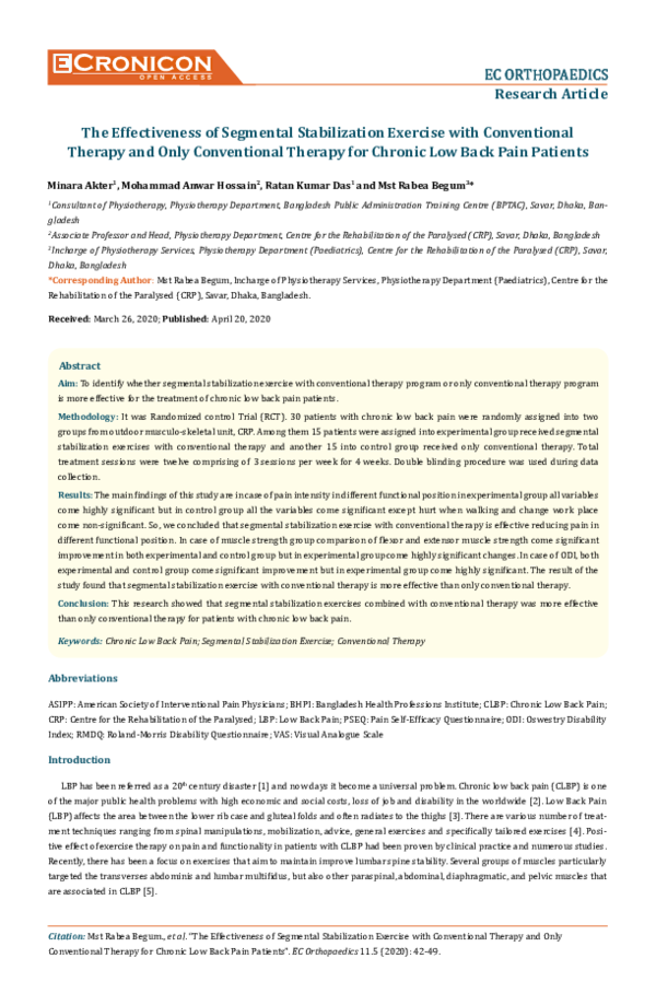 (PDF) Segmental Stabilization vs Conventional Therapy for Chronic Low ...