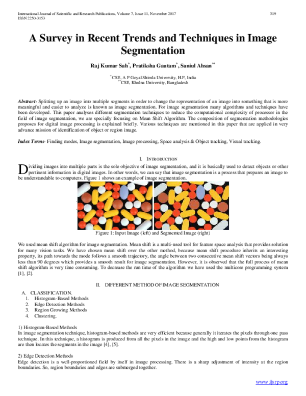 (PDF) A Survey in Recent Trends and Techniques in Image Segmentation