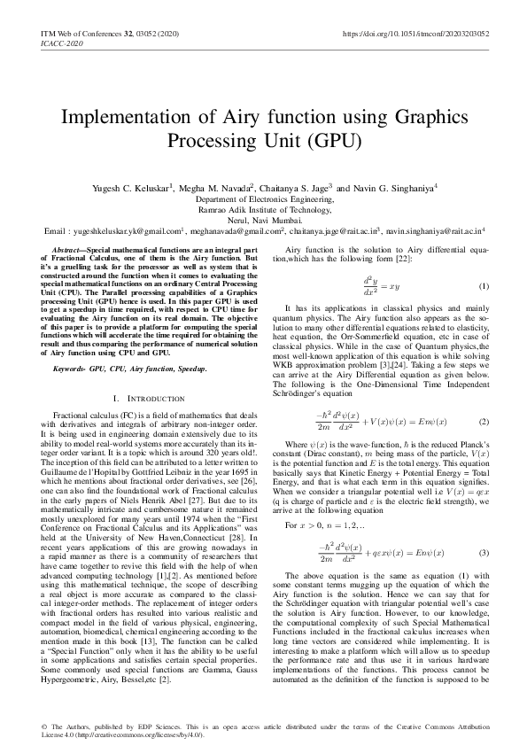 (PDF) Implementation of Airy function using Graphics Processing Unit (GPU)