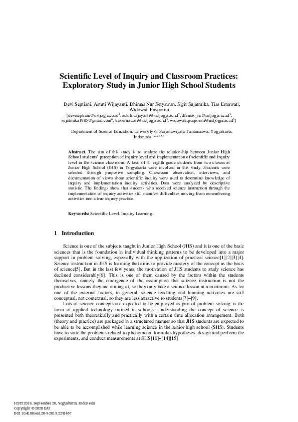 (PDF) Scientific Level of Inquiry and Classroom Practices: Exploratory ...