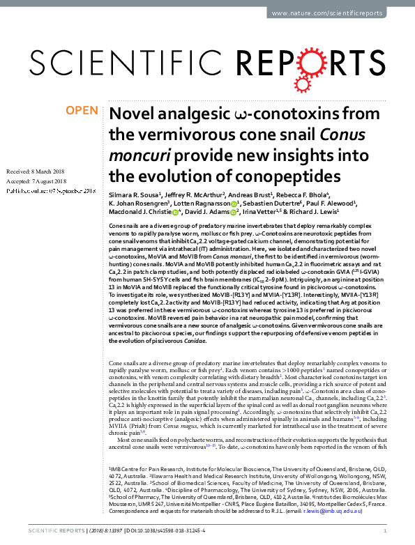 (PDF) Novel analgesic ω-conotoxins from the vermivorous cone snail ...