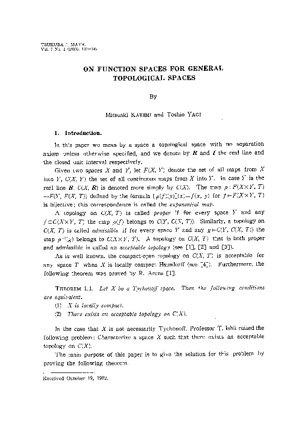(PDF) On function spaces for general topological spaces | Sonia Permatasari - Academia.edu
